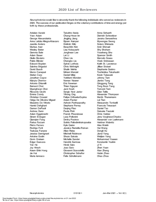 (PDF) 2020 List of Reviewers