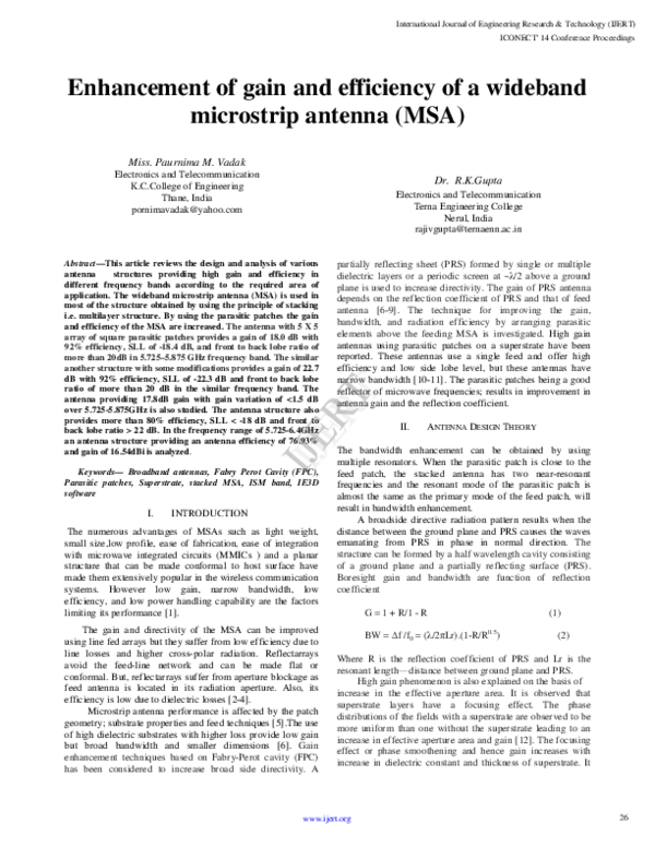 (PDF) Enhancement of gain and efficiency of a wideband microstrip ...