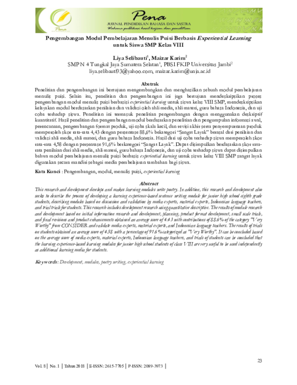 (PDF) Pengembangan Modul Pembelajaran Menulis Puisi Berbasis Experiential Learning untuk Siswa ...