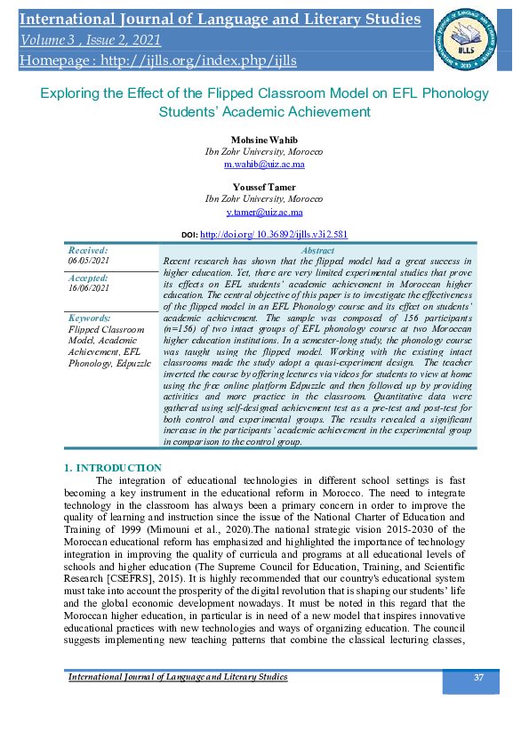 (PDF) Exploring the Effect of the Flipped Classroom Model on EFL Phonology Students’ Academic ...