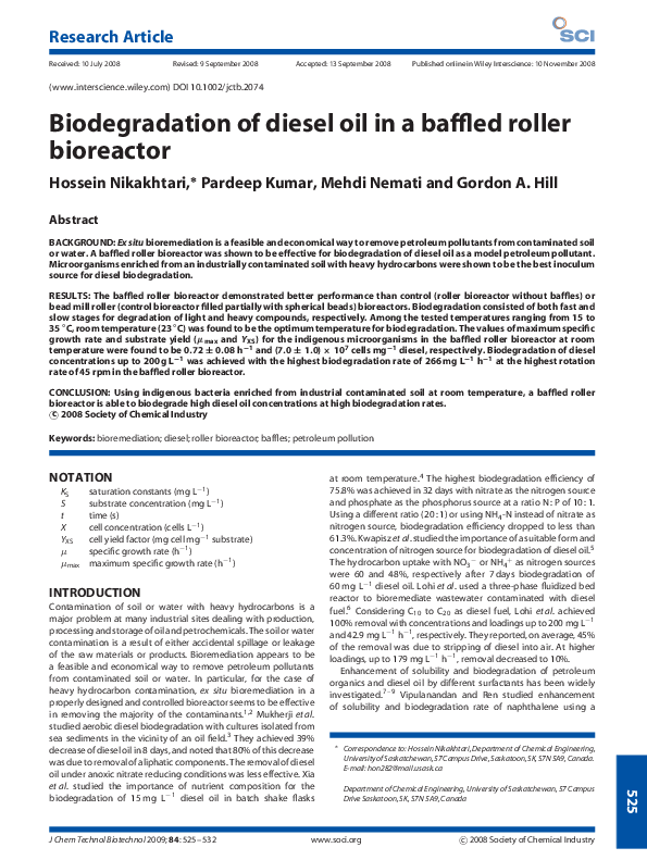 (PDF) Biodegradation of diesel oil in a baffled roller bioreactor ...
