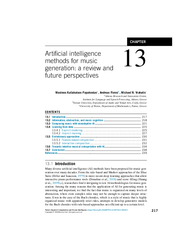 (PDF) Artificial intelligence methods for music generation: a review ...