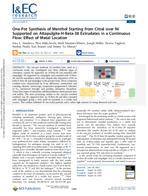 (PDF) One-Pot Synthesis of Menthol Starting from Citral over Ni ...