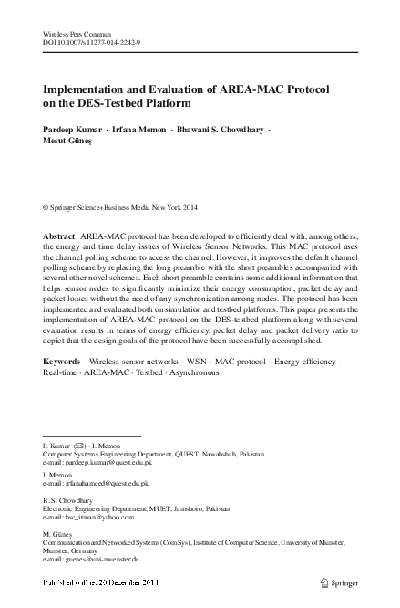 (PDF) Implementation and Evaluation of AREA-MAC Protocol on the DES ...