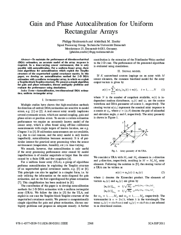 (PDF) Gain and phase autocalibration for uniform rectangular arrays