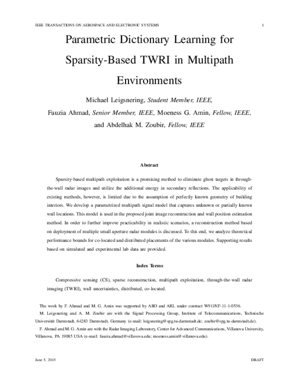 (PDF) Parametric dictionary learning for sparsity-based TWRI in multipath environments ...