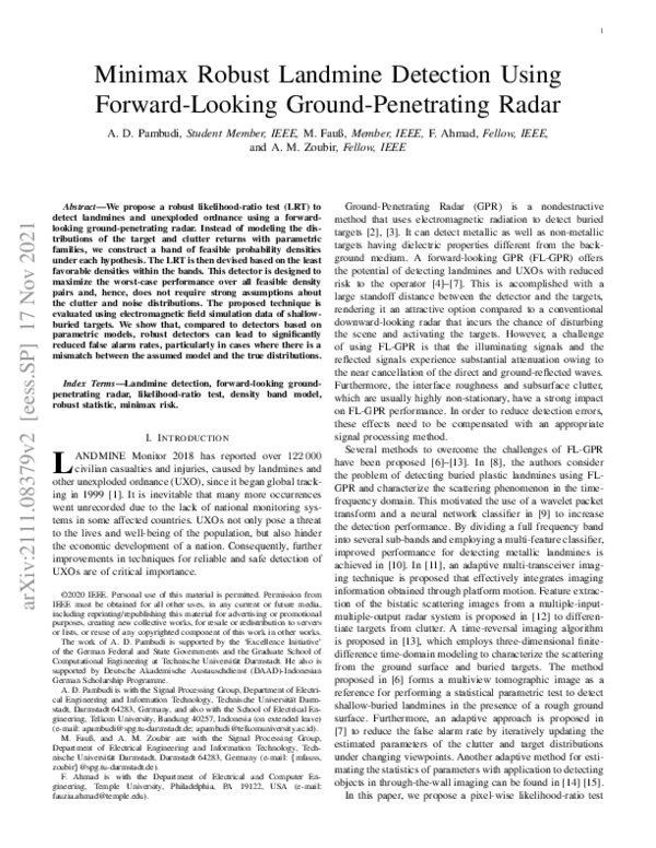 (PDF) Minimax Robust Landmine Detection Using Forward-Looking Ground-Penetrating Radar