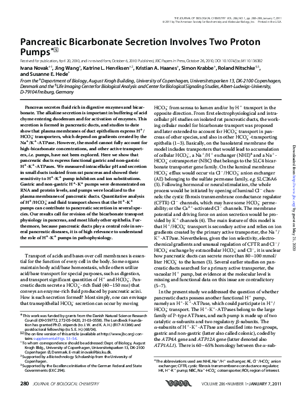 (PDF) Pancreatic Bicarbonate Secretion Involves Two Proton Pumps