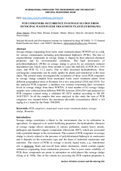 (PDF) PCB congeners occurrence in sewage sludge from municipal wastewater treatment plants in ...