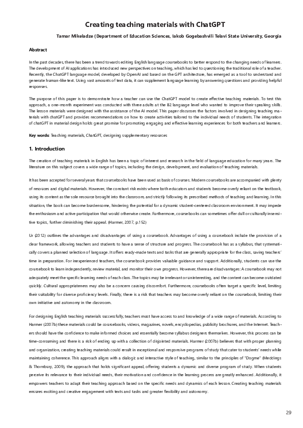 (PDF) Creating teaching materials with ChatGPT