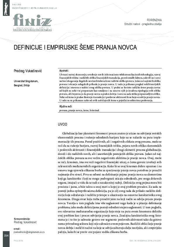(PDF) Definicije i empirijske šeme pranja novca
