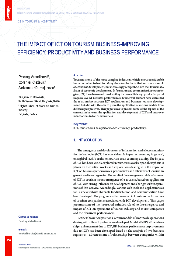 (PDF) The Impact of Ict in Business in Tourism-Improving Efficiency, Productivity and Business ...