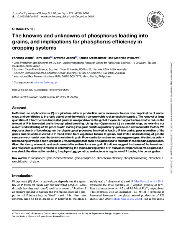 (PDF) The knowns and unknowns of phosphorus loading into grains, and implications for phosphorus ...
