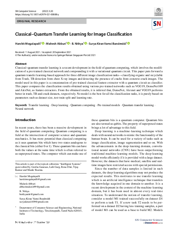 (PDF) Classical–Quantum Transfer Learning for Image Classification