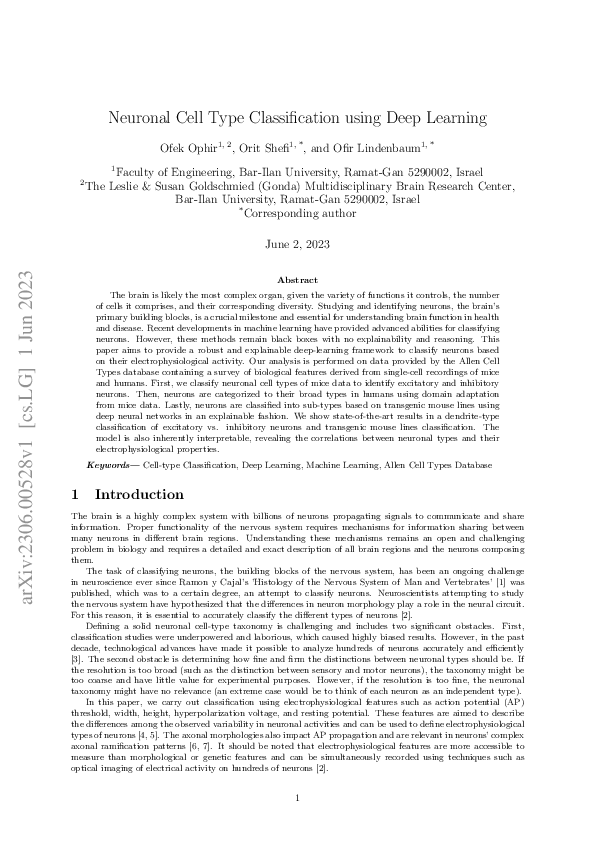 (PDF) Neuronal Cell Type Classification using Deep Learning