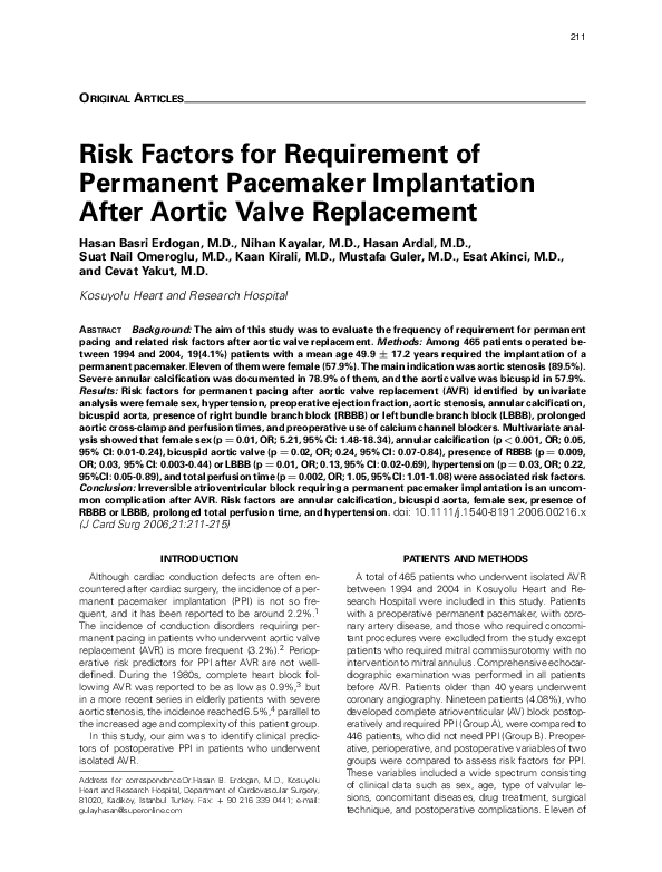 (PDF) Risk Factors for Requirement of Permanent Pacemaker Implantation ...
