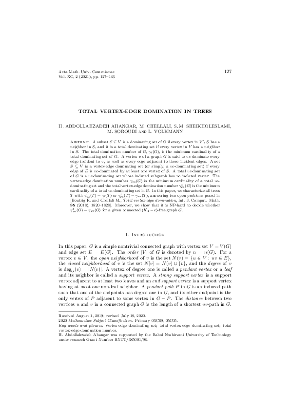 (PDF) Total vertex-edge domination in trees