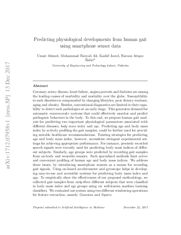 (PDF) Predicting physiological developments from human gait using smartphone sensor data