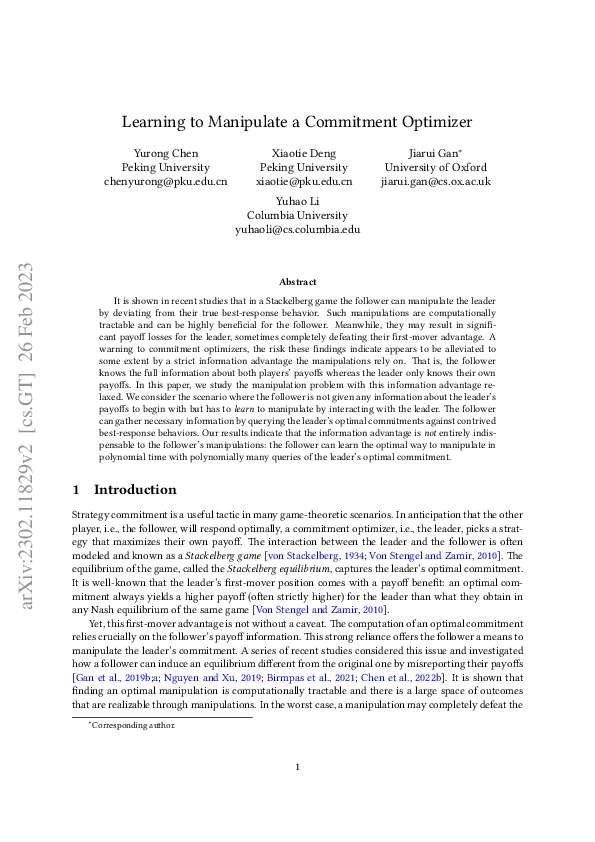 (PDF) Learning to Manipulate a Commitment Optimizer