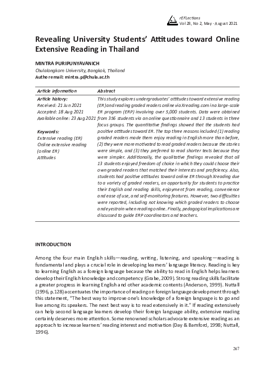 (PDF) Revealing University Students’ Attitudes toward Online Extensive Reading in Thailand