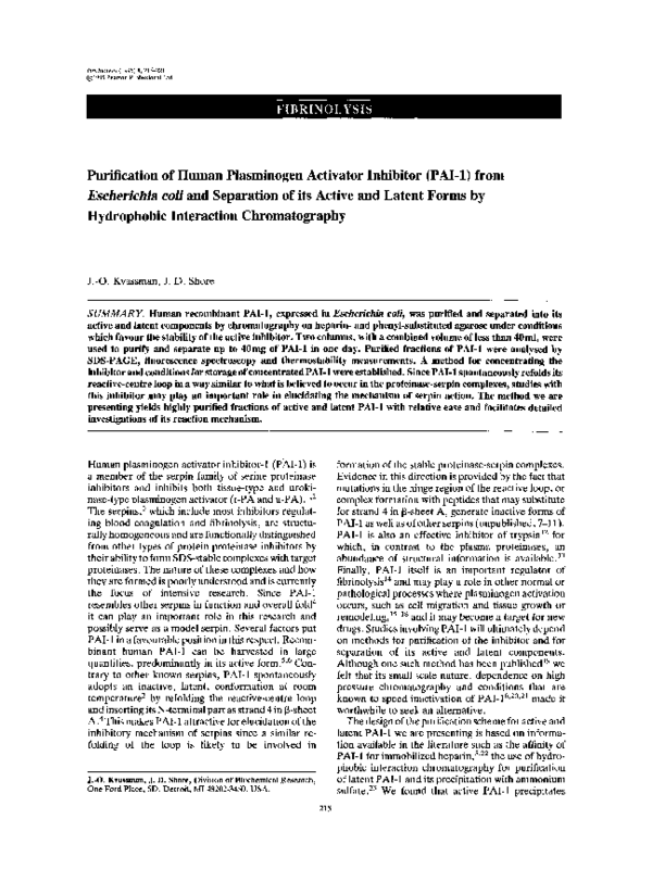 (PDF) Purification of human plasminogen activator inhibitor (PAI-1 ...