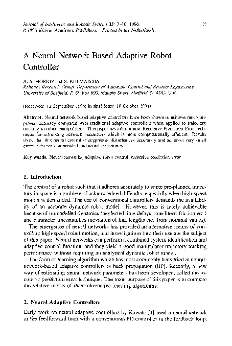 (PDF) A neural network based adaptive robot controller