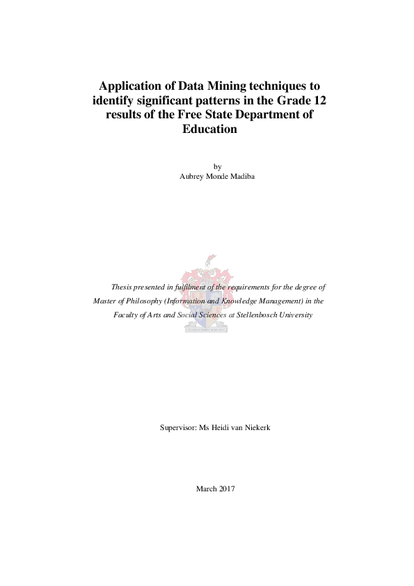 (PDF) Application of data mining techniques to identify significant patterns in the Grade 12 ...
