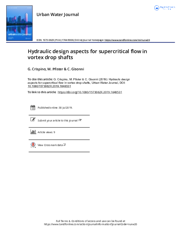 Pdf Hydraulic Design Aspects For Supercritical Flow In Vortex Drop Shafts