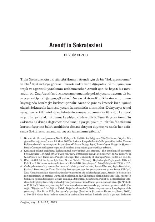 (PDF) Arendt'in Sokratesleri