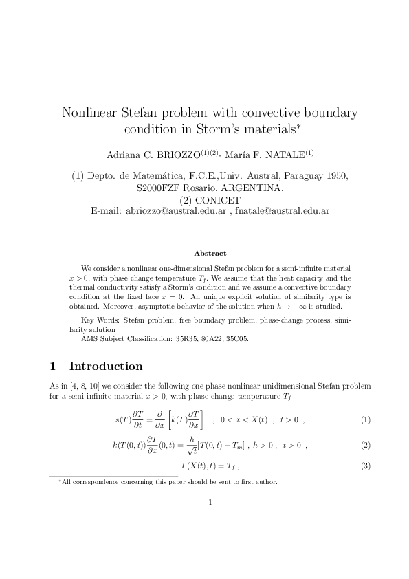 Pdf Nonlinear Stefan Problem With Convective Boundary Condition In Storms Materials Adriana