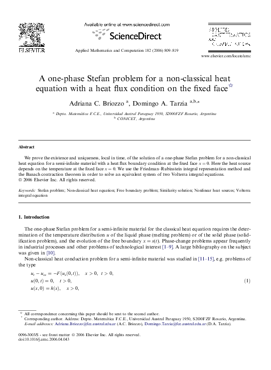 Pdf A One Phase Stefan Problem For A Non Classical Heat Equation With A Heat Flux Condition On