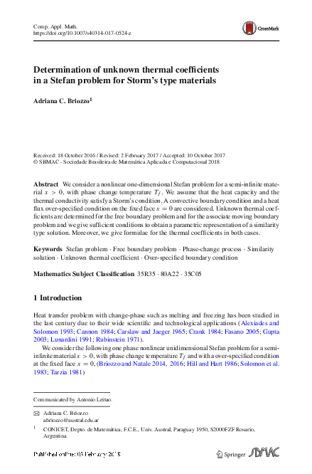 Pdf Determination Of Unknown Thermal Coefficients Through A Free Boundary Problem For A Non