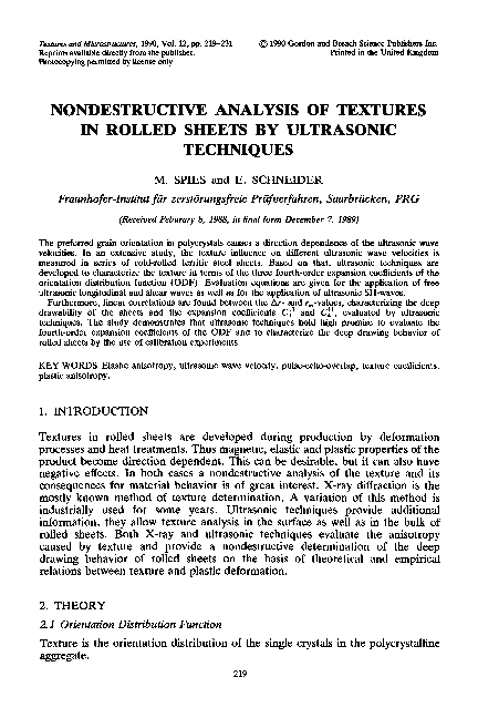 (PDF) Ultrasonic Characterization of Rolled Sheet Textures