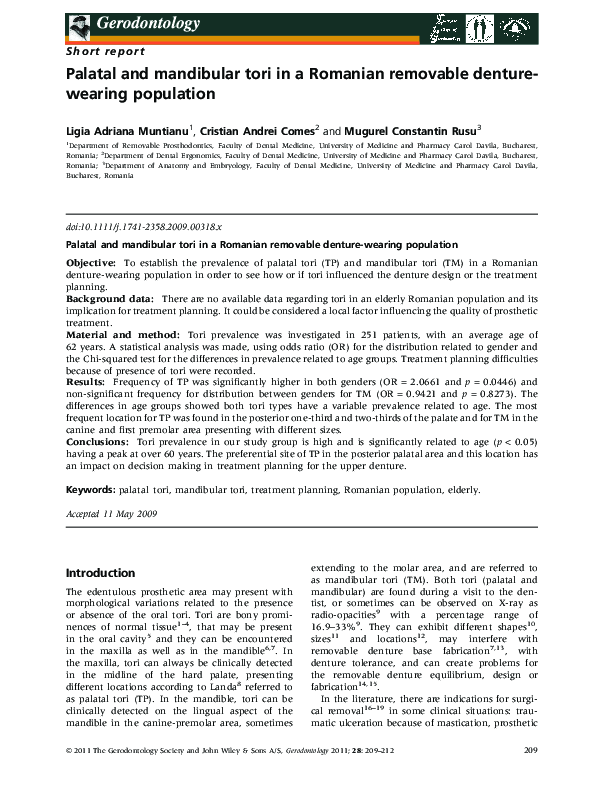 (PDF) Palatal and mandibular tori in a Romanian removable denture ...