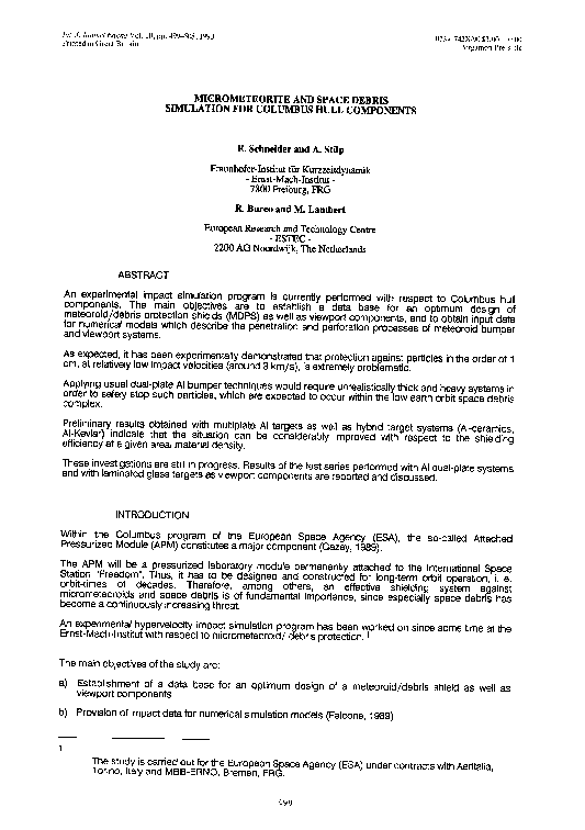 (PDF) Micrometeorite and space debris simulation for columbus hull ...