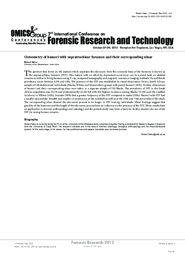 (PDF) Osteometry of humeri with supratrochlear foramen and their ...