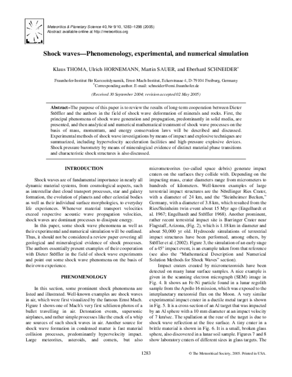 (PDF) Shock waves—Phenomenology, experimental, and numerical simulation