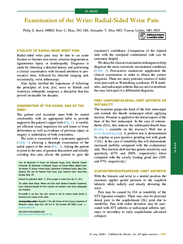 (PDF) Examination of the Wrist: Radial-Sided Wrist Pain