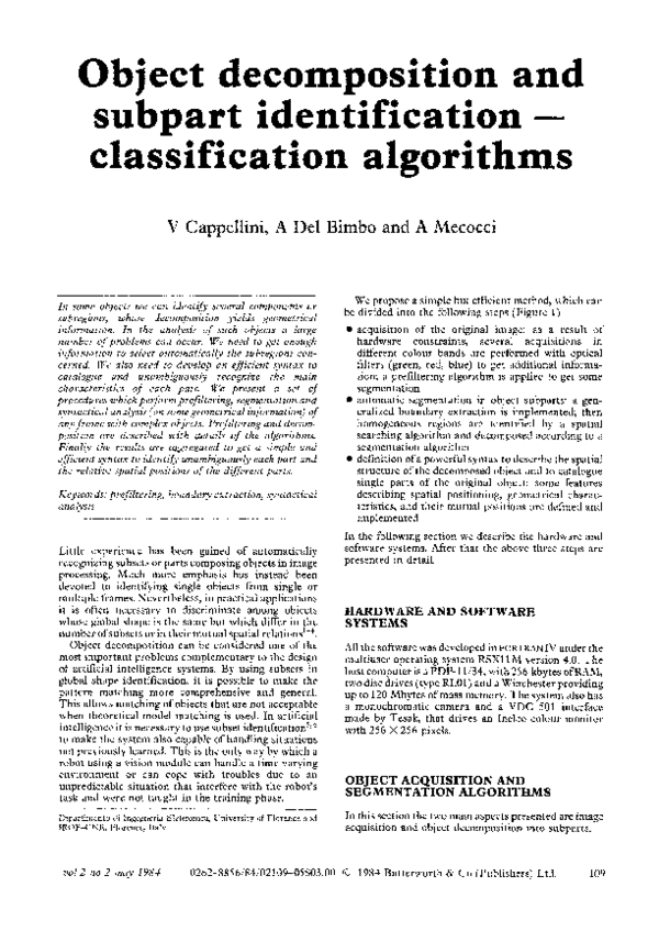 (PDF) Object decomposition and subpart identification — classification algorithms | Alessandro ...