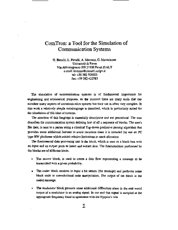 (PDF) Comtron: a tool for the simulation of communication systems