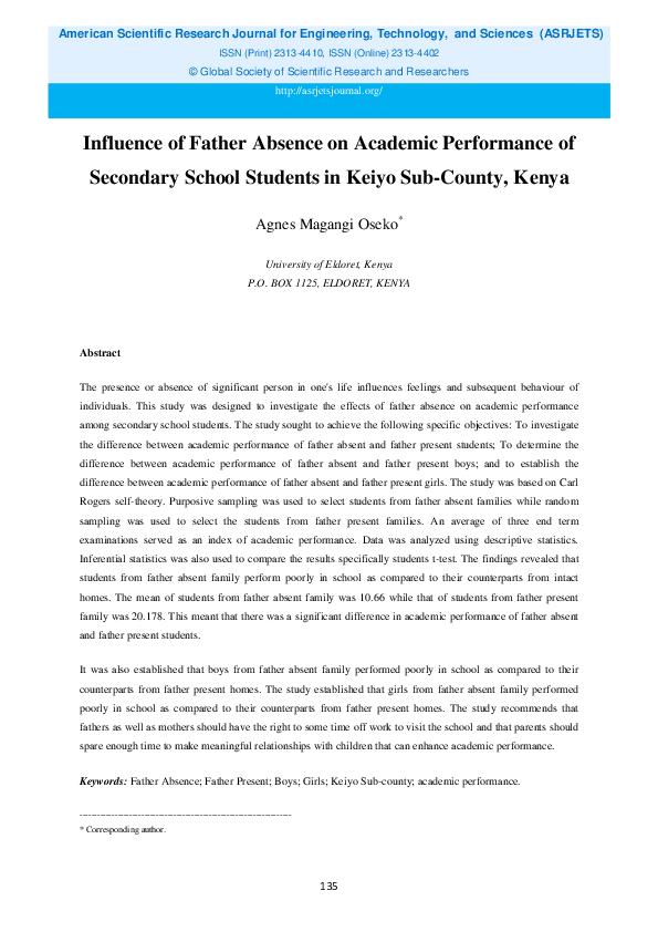 (PDF) Influence of Father Absence on Academic Performance of Secondary ...