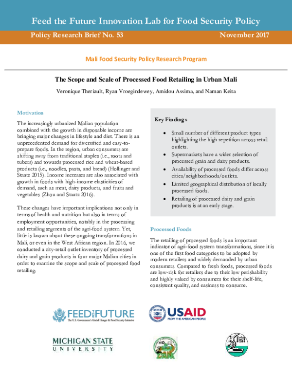 (PDF) The Scope and Scale of Processed Food Retailing in Urban Mali