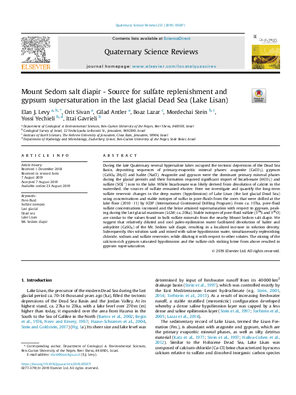 (PDF) Mount Sedom salt diapir - Source for sulfate replenishment and ...
