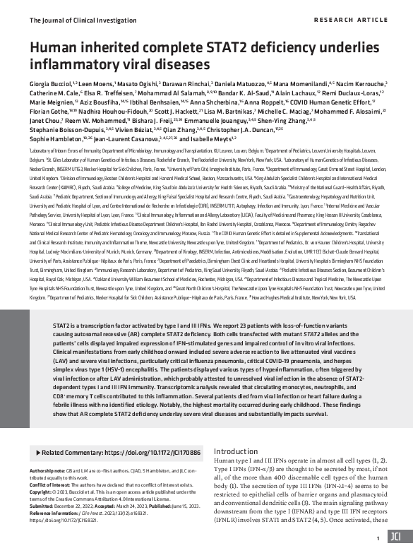 (PDF) Complete STAT2 Deficiency and Viral Diseases