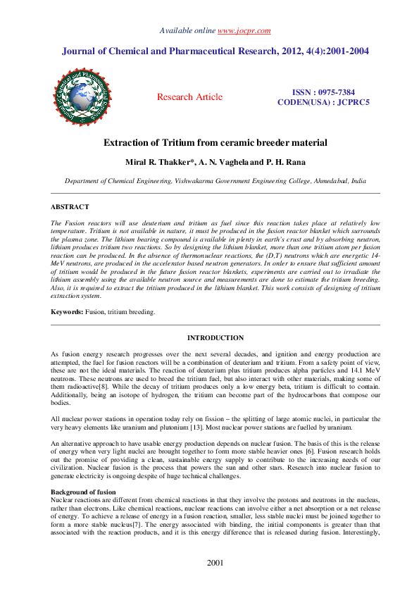 (PDF) Extraction of Tritium from ceramic breeder material