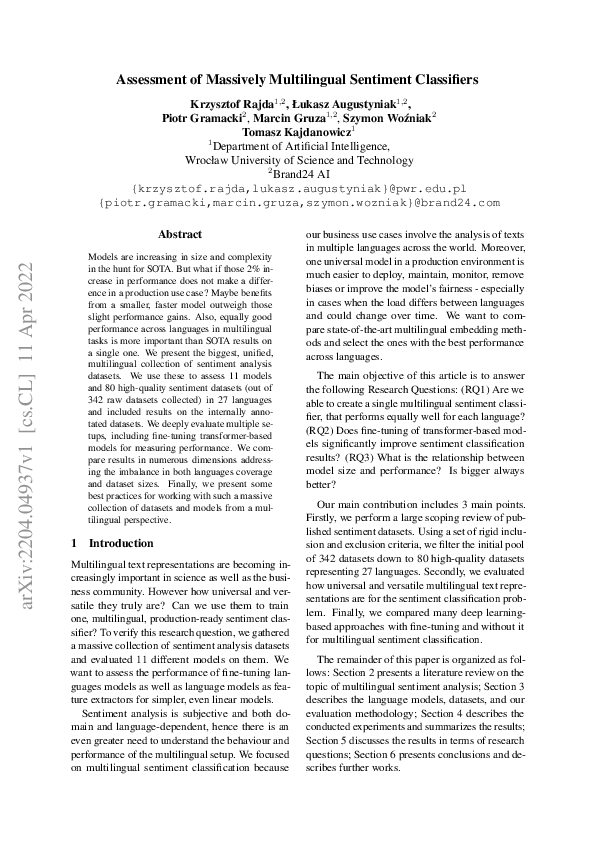Pdf Assessment Of Massively Multilingual Sentiment Classifiers