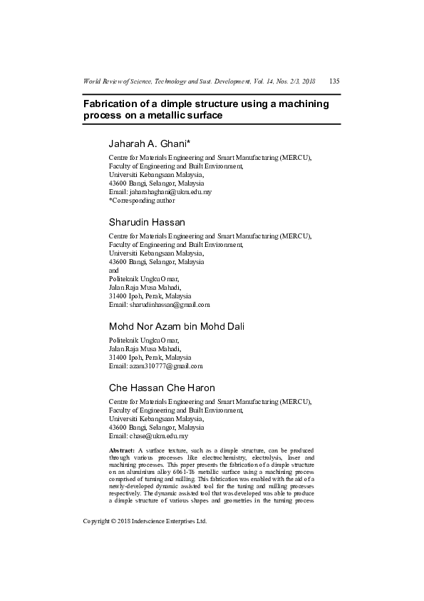 (PDF) Fabrication of a dimple structure using a machining process on a ...