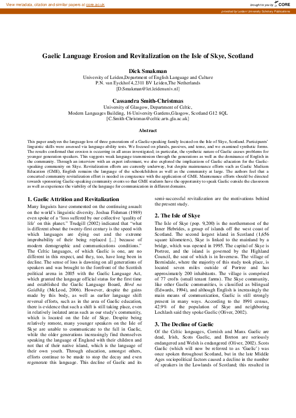 (PDF) Gaelic language erosion and revitalization on the Isle of Skye ...