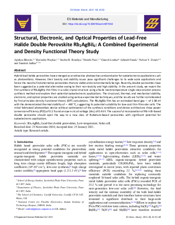 (PDF) Structural, Electronic, and Optical Properties of Lead-Free Halide Double Perovskite ...