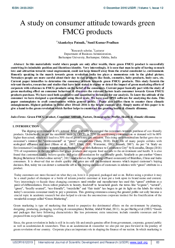 (PDF) A study on consumer attitude towards green FMCG products